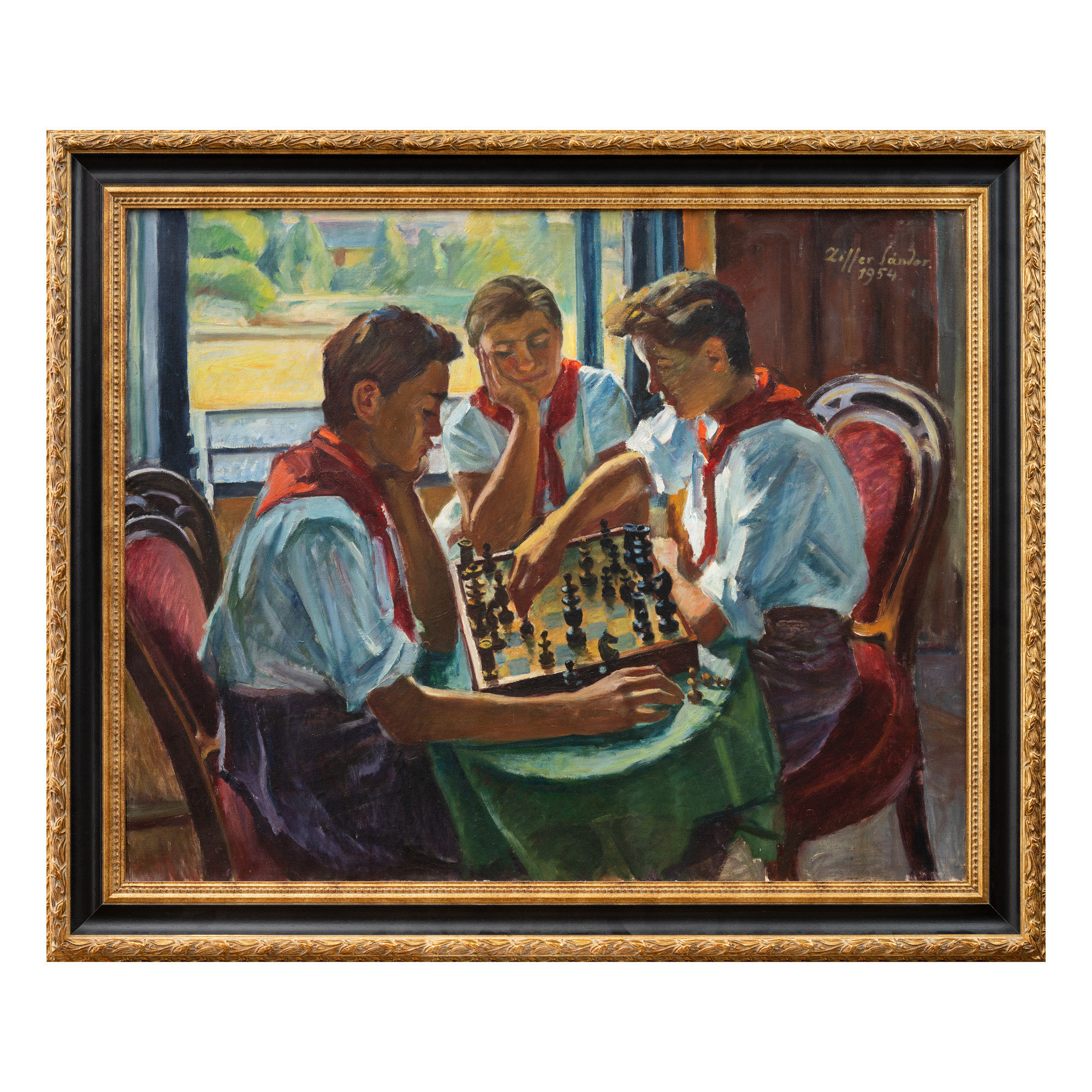 Lot 17, Sándor Ziffer - Pioneers Playing Chess (Pionierii jucând șah ...